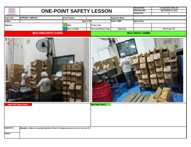 One-Point Lesson (OPL) Template - MAR | PDF