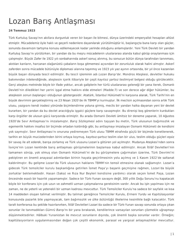 Lozan Barış Antlaşması | PDF