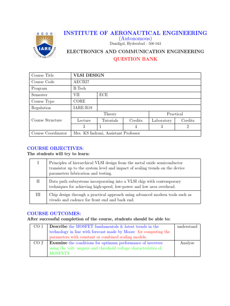 ECE VLSI Question Bank | PDF