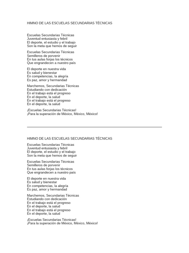 Himno de Escuelas Secundarias Técnicas | PDF