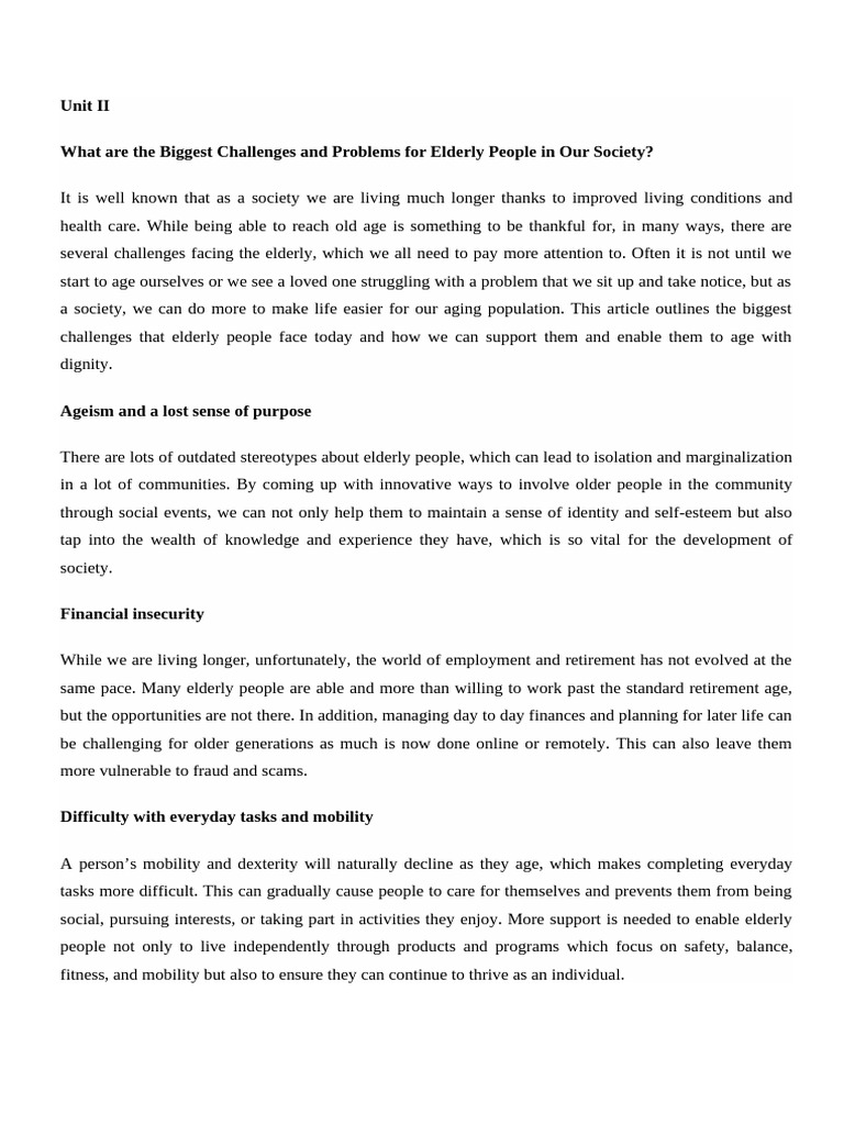Biggest Challenges and Problems For Elderly People in Our Society | PDF ...