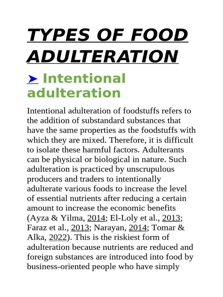 Types of Food Adulteration | PDF