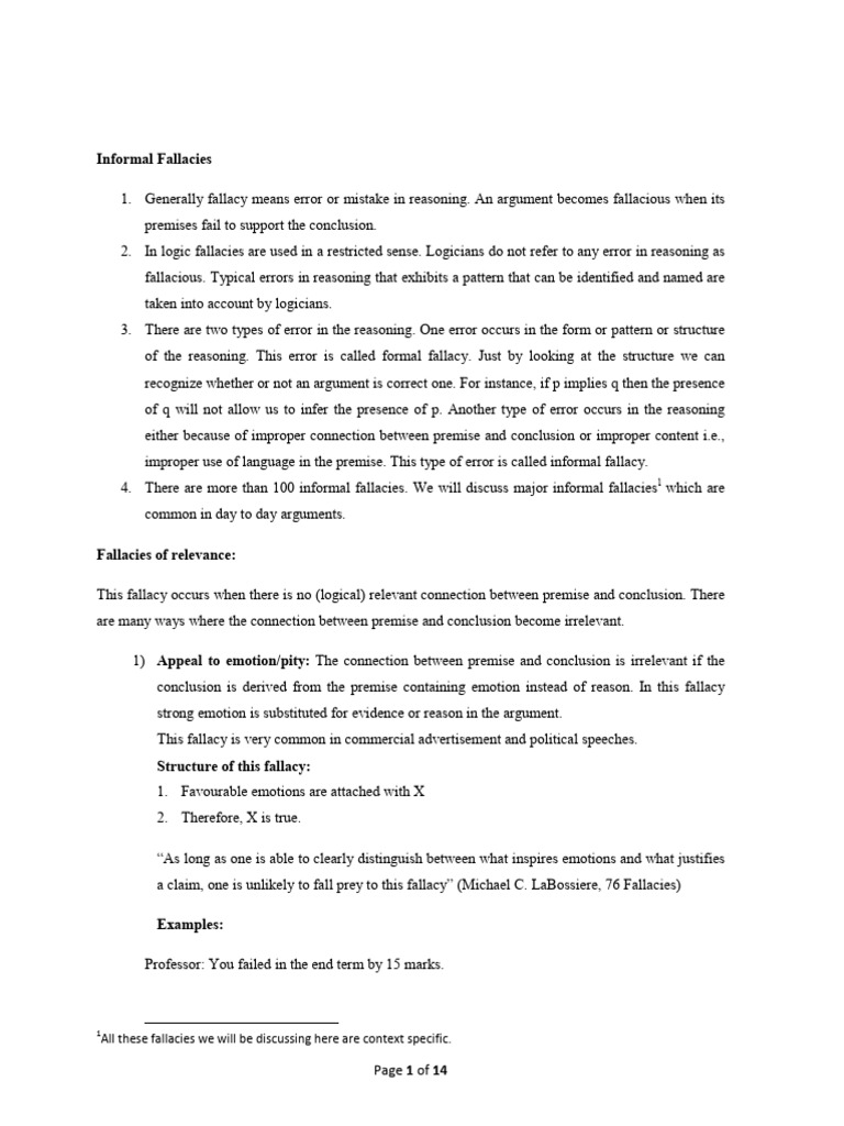 Lecture Notes On Informal Fallacies | PDF | Fallacy | Logical Consequence