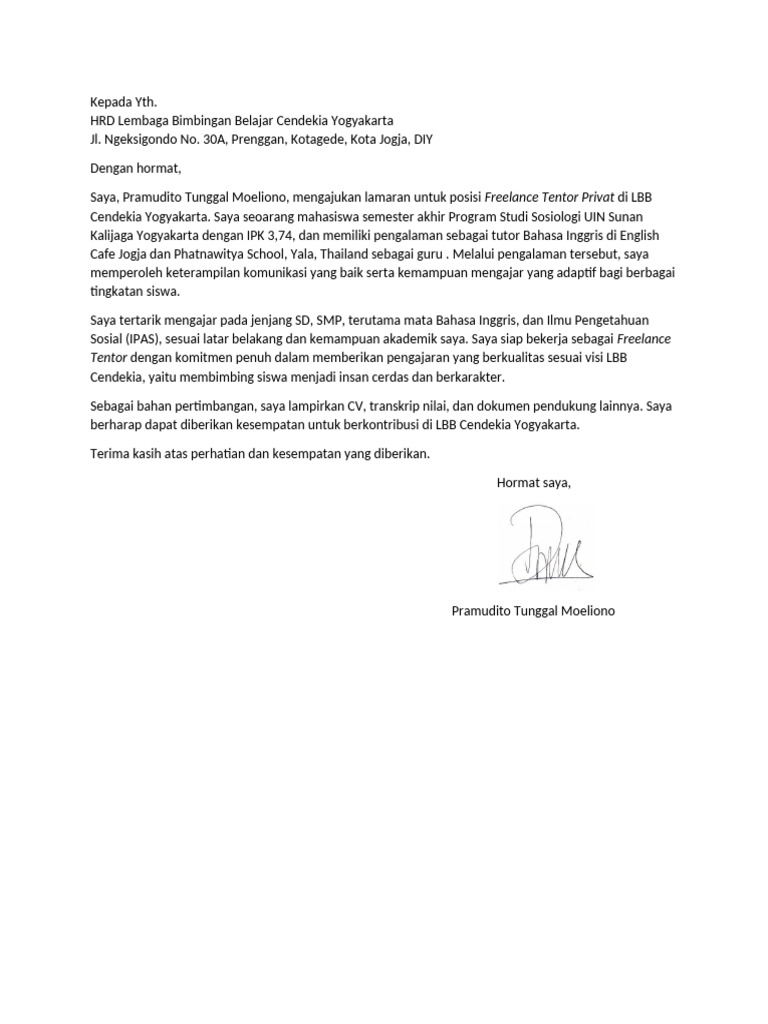 Application Letter LBB YK | PDF