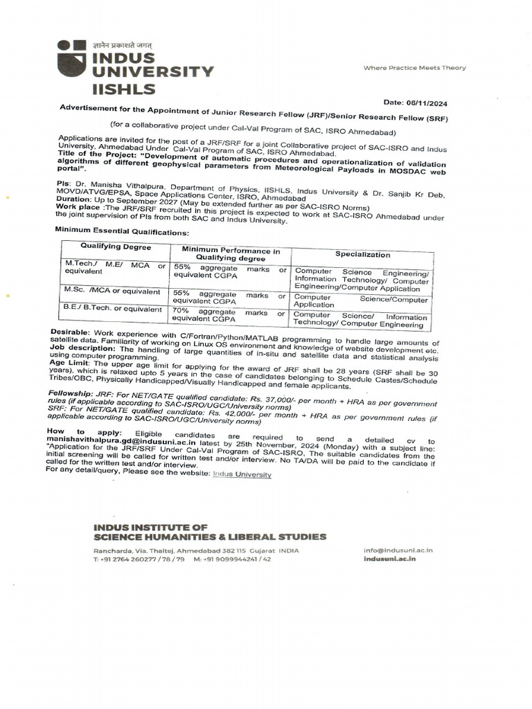 appointment of JRF_SRF_SAC-ISRO_Project_241120_132226 | PDF