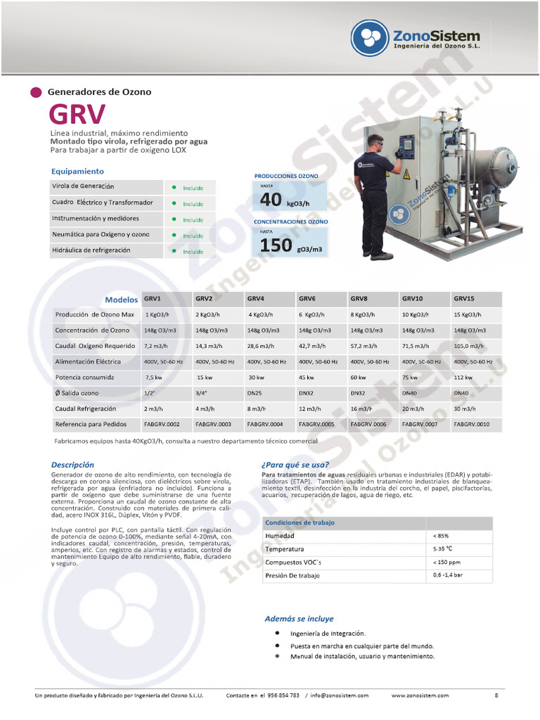 Generadores Ozono Industrial GRV | PDF | Tratamiento de aguas residuales