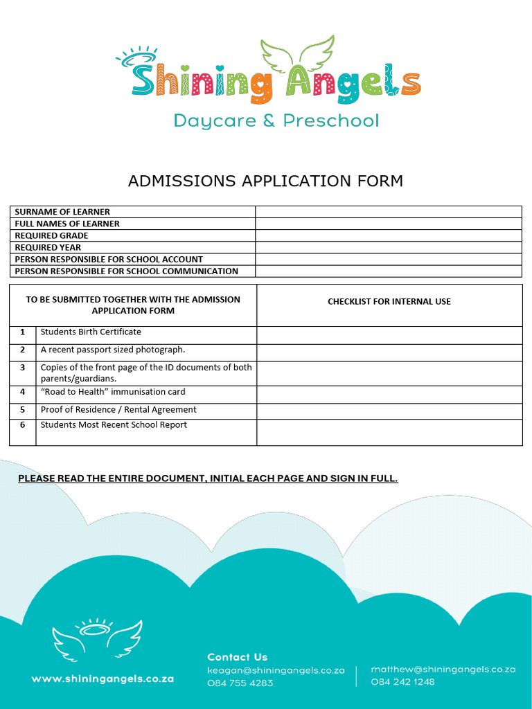 Shining Angels - Application Form | PDF | Payments | Fee