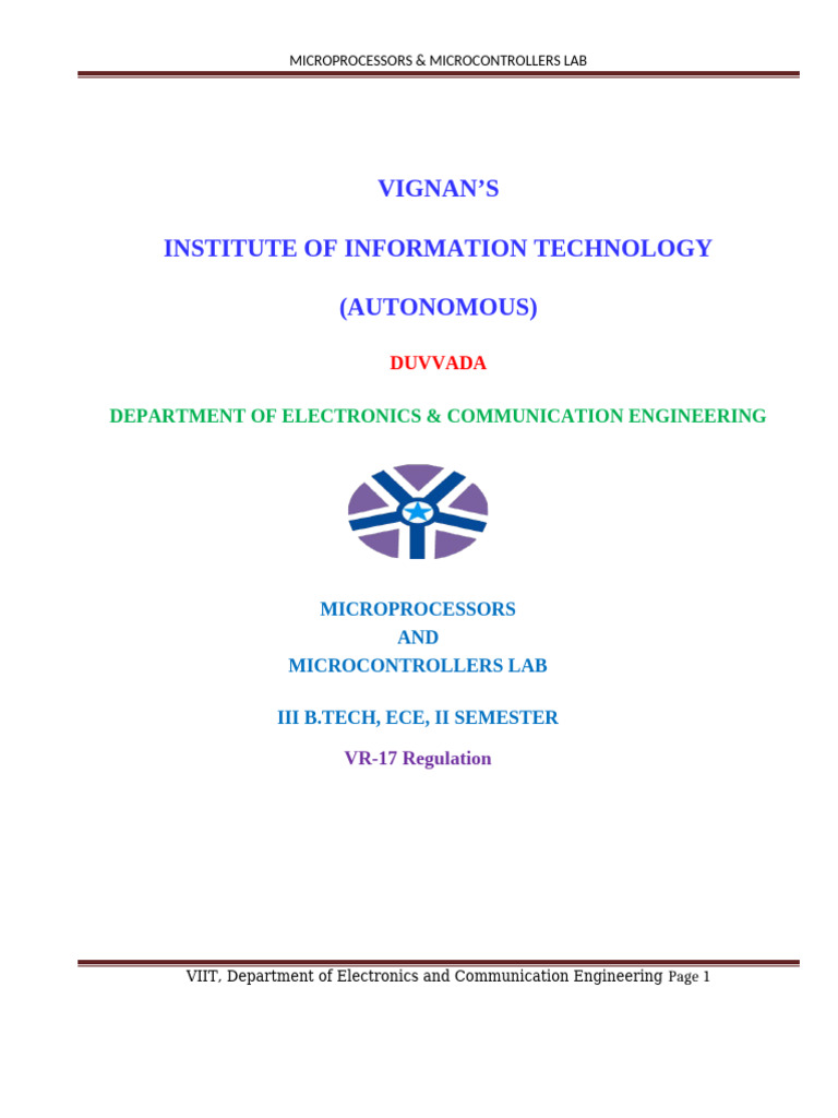 ECE MPMC LAB MANUAL VR17 | PDF | Central Processing Unit | Assembly ...