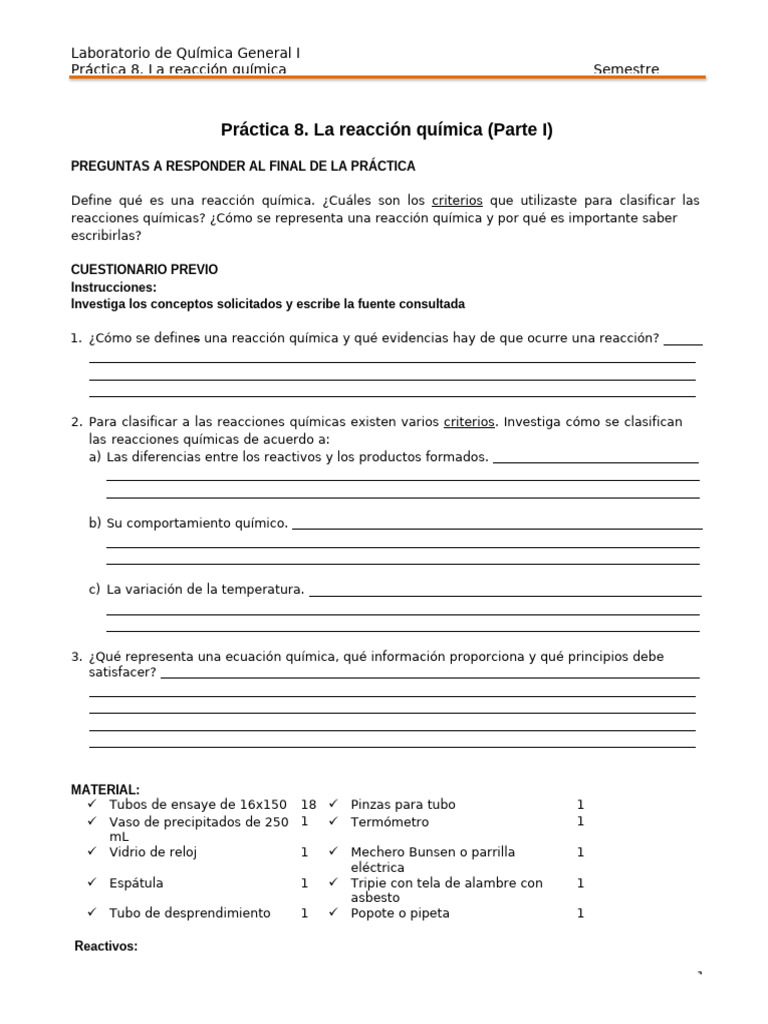 Práctica_8_reacción química_I_2025-1 | PDF | Reacciones químicas | Carbonato