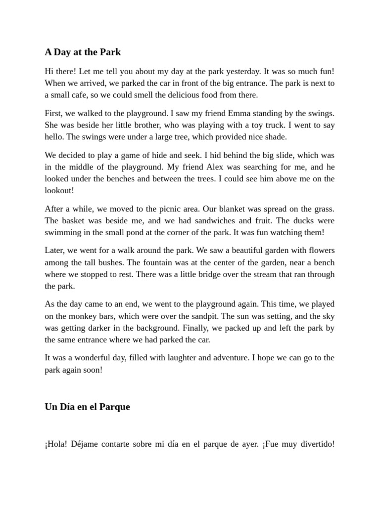 A Day in The Park - Prepositions | PDF