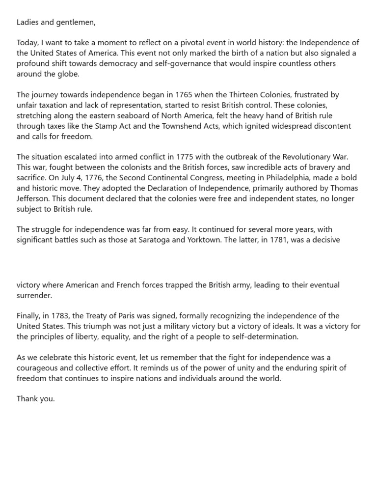 A Speech For Independence Day | PDF