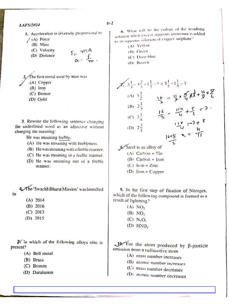 PSC Laboratory Assistant Paper | PDF