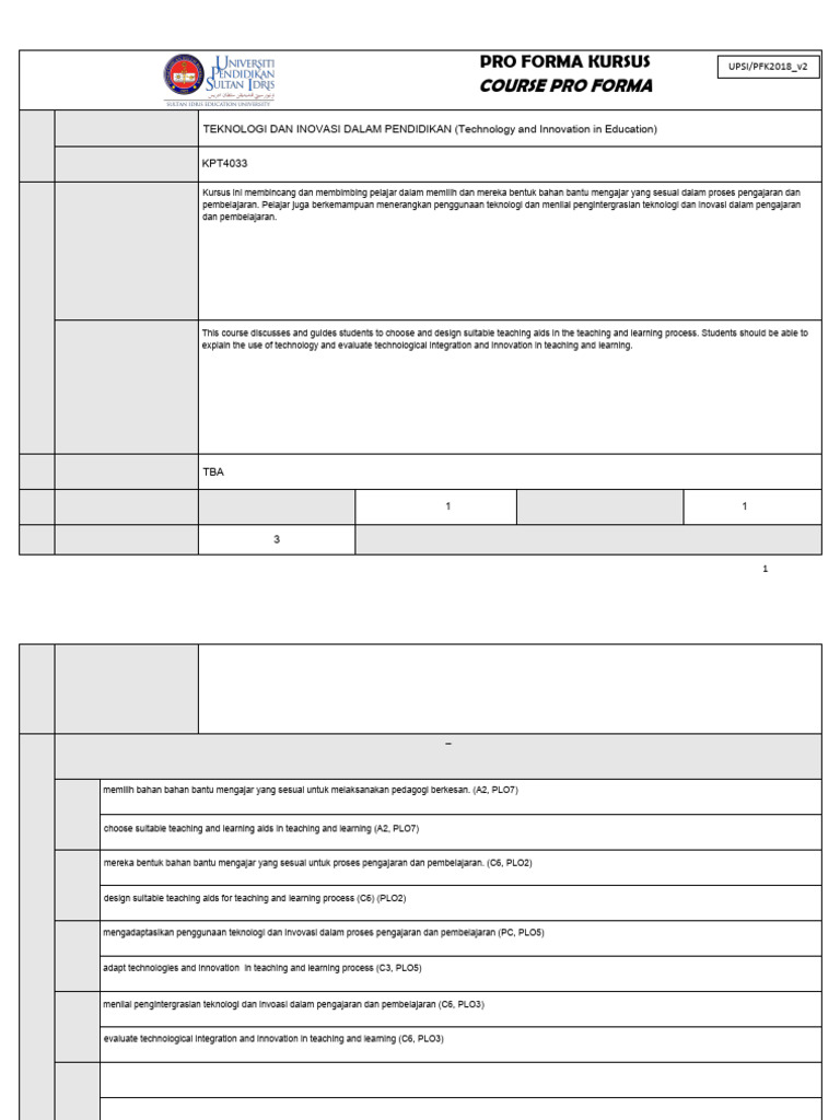 Profroma KPT4033 DPLI Teknologi dan Inovasi dalam Pendidikan | PDF