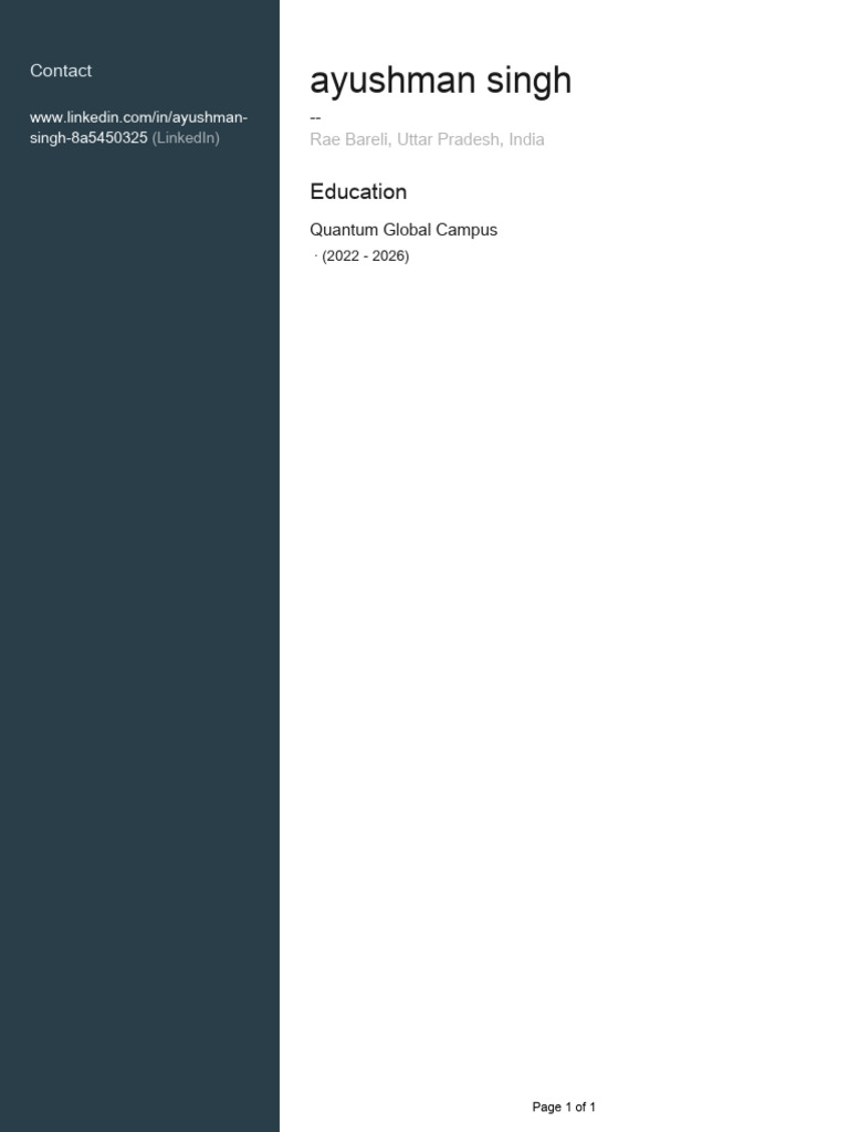 Ayushman Singh's LinkedIn Profile | PDF