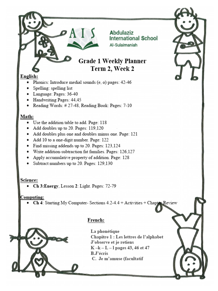24 Grade 1 Term 2 Week 2 Weekly Plan | PDF