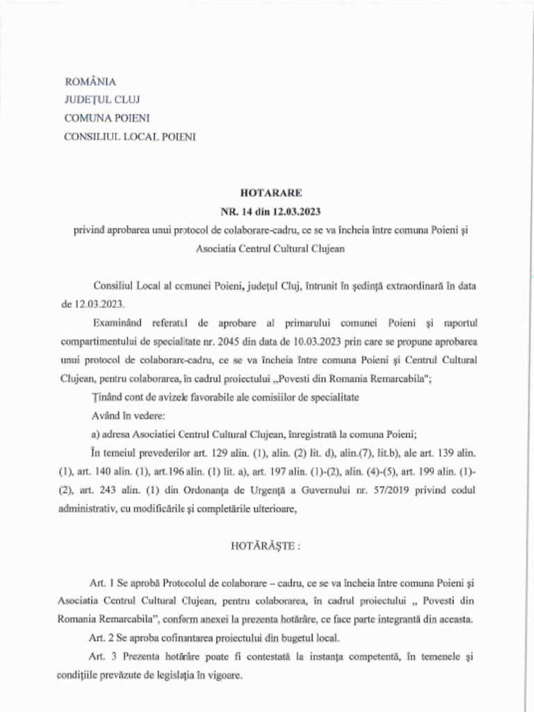 Protocol Colaborare Cu Asociatia Centrul Cultural Clujean | PDF