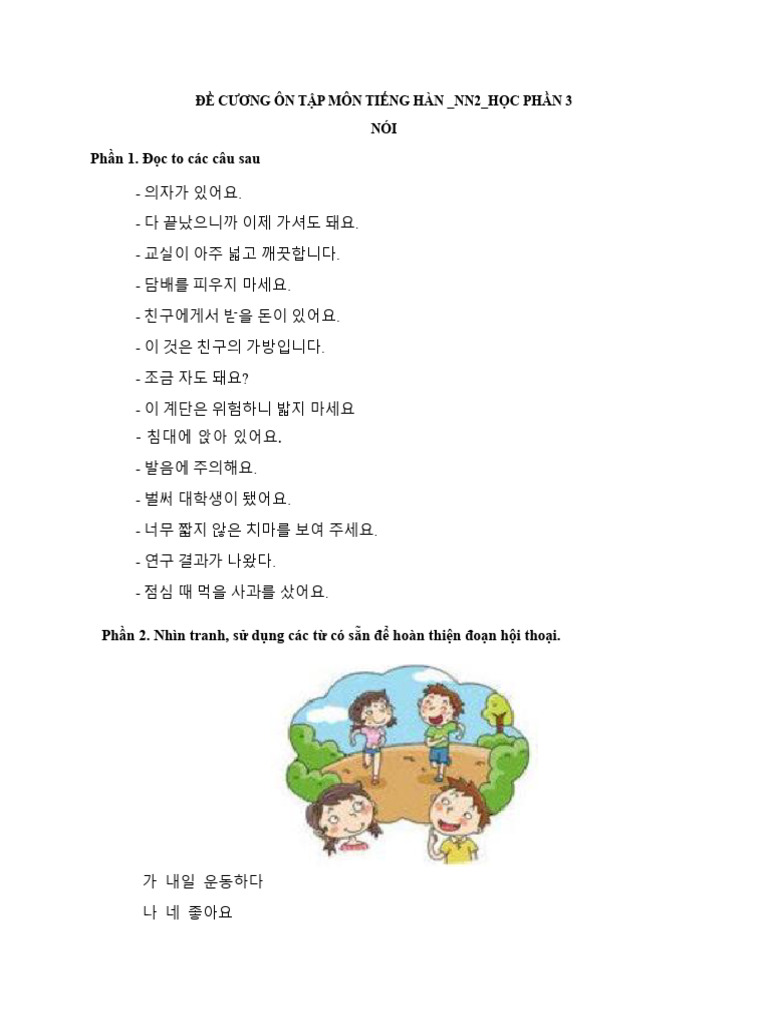 ĐỀ CƯƠNG ÔN TẬP HP3 TIẾNG HÀN | PDF