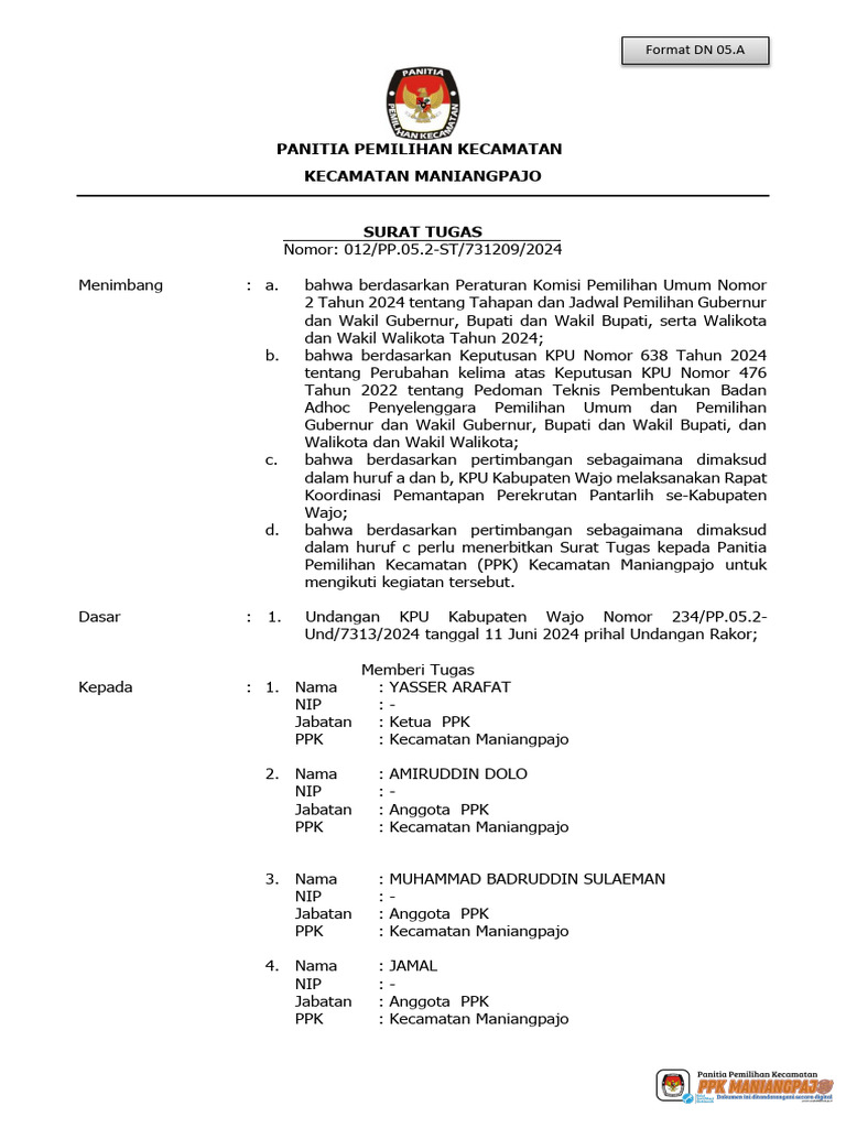 012 Surat Tugas PPK 4 Orang - Sign | PDF