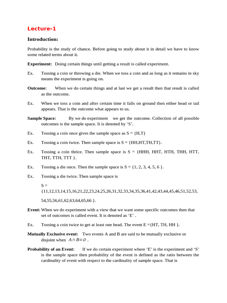 Lecture 14 Int To Prob & Cond Prob | PDF | Probability | Intersection (Set Theory)