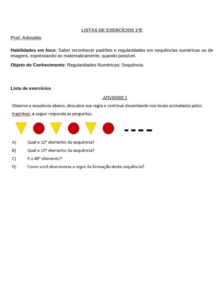 Atividades 1ºE - maio 1 | PDF