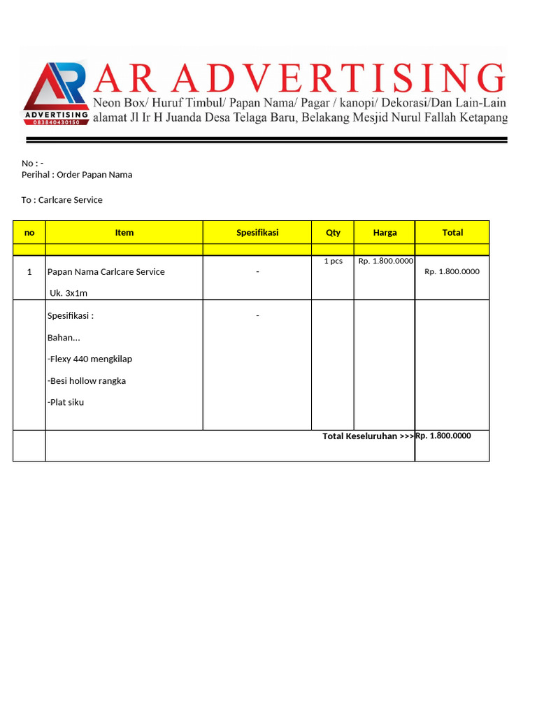 SURAT INVOICE PAPAN NAMA AR ADVERTISING | PDF