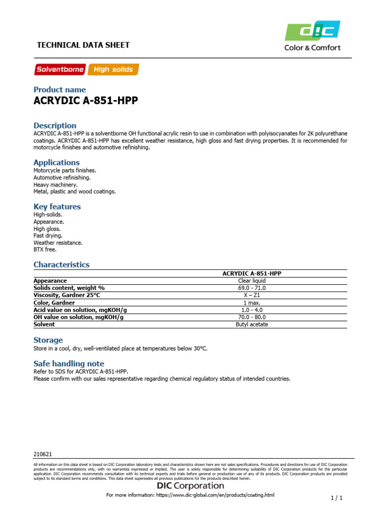 ACRYDIC_A-851-HPP_BASIC_EN | PDF | Chemical Substances | Materials