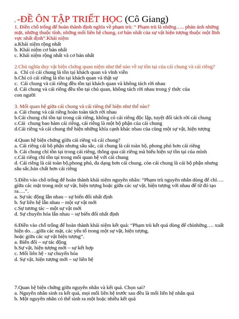 TRIẾT HỌC - TDTU - ĐÁP ÁN | PDF