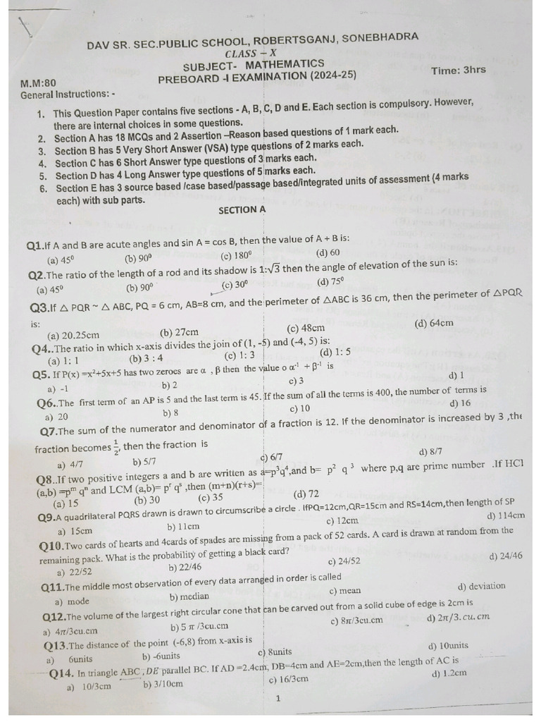 Pre-Board Maths QP | PDF