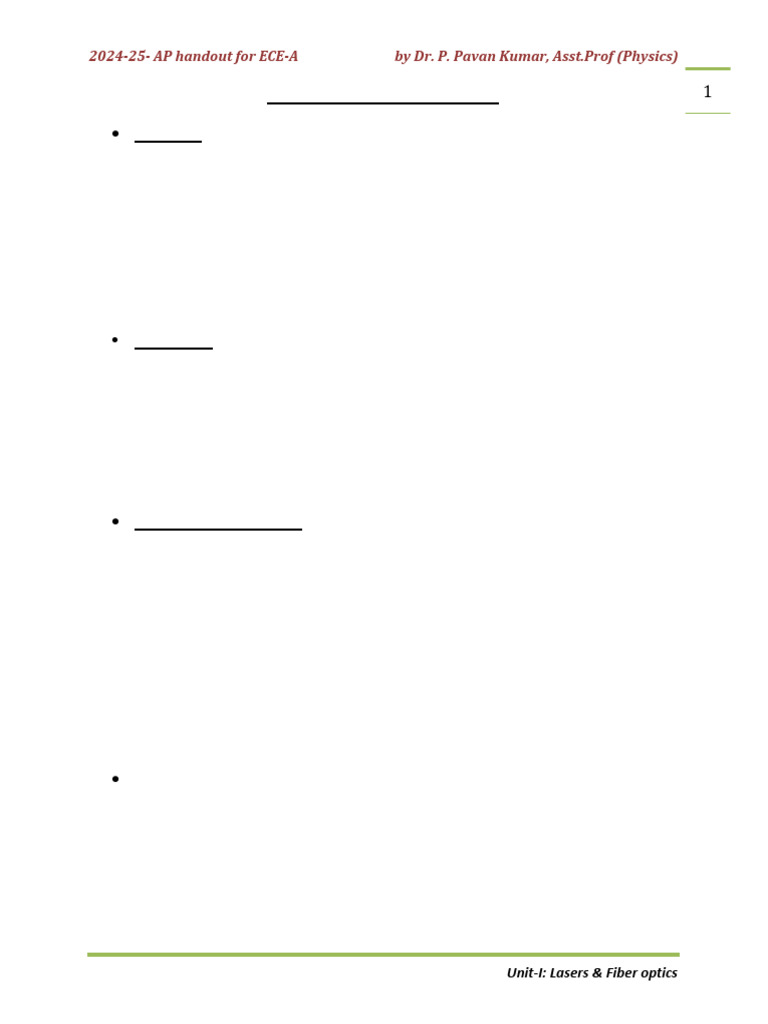 1.1.Unit-1-LASERs and Fiber Optics - ECE-A | PDF | Optical Fiber | Laser