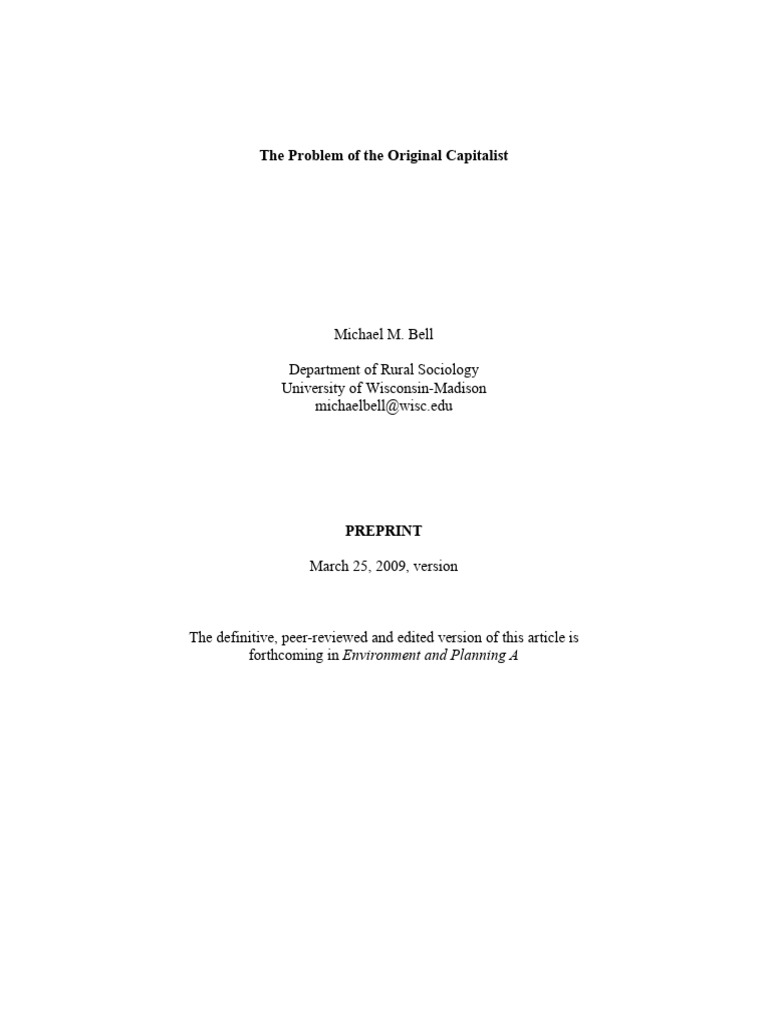 The Problem of The Original Capitalist | PDF | Value (Economics ...