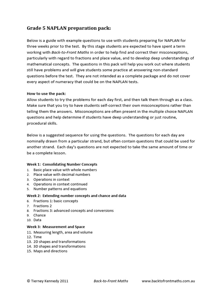 Grade 5 NAPLAN Preparation Pack Final Answers | PDF | Numbers | Mathematics