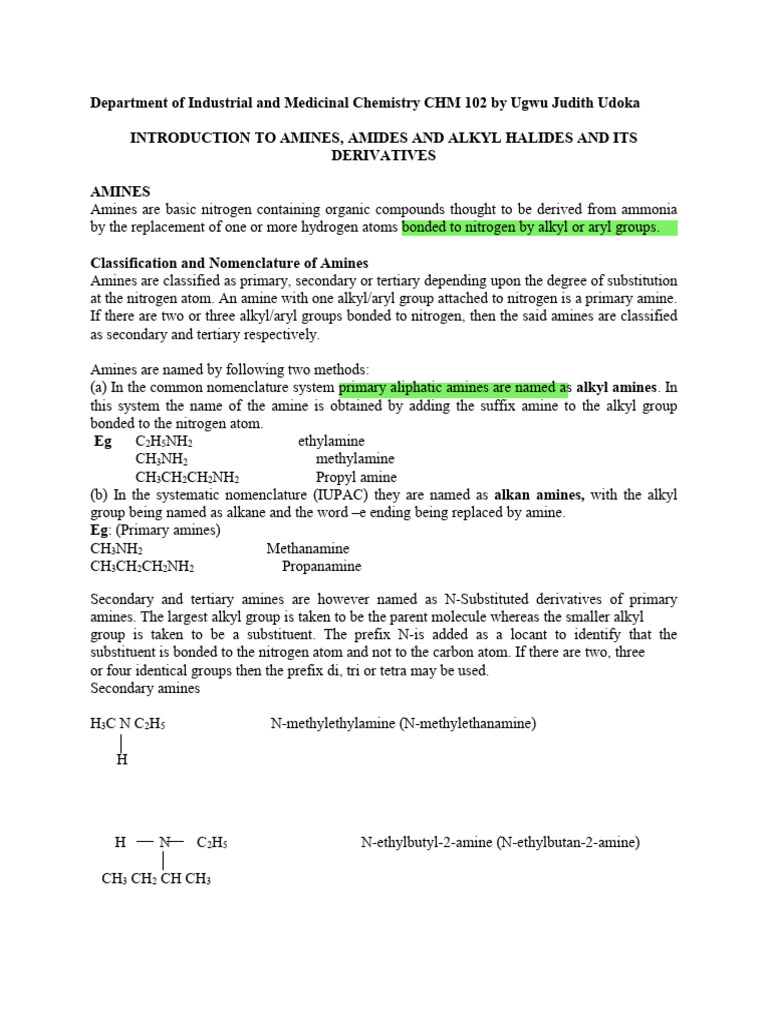CHM 102 On Amines and Amides | PDF | Amine | Amide