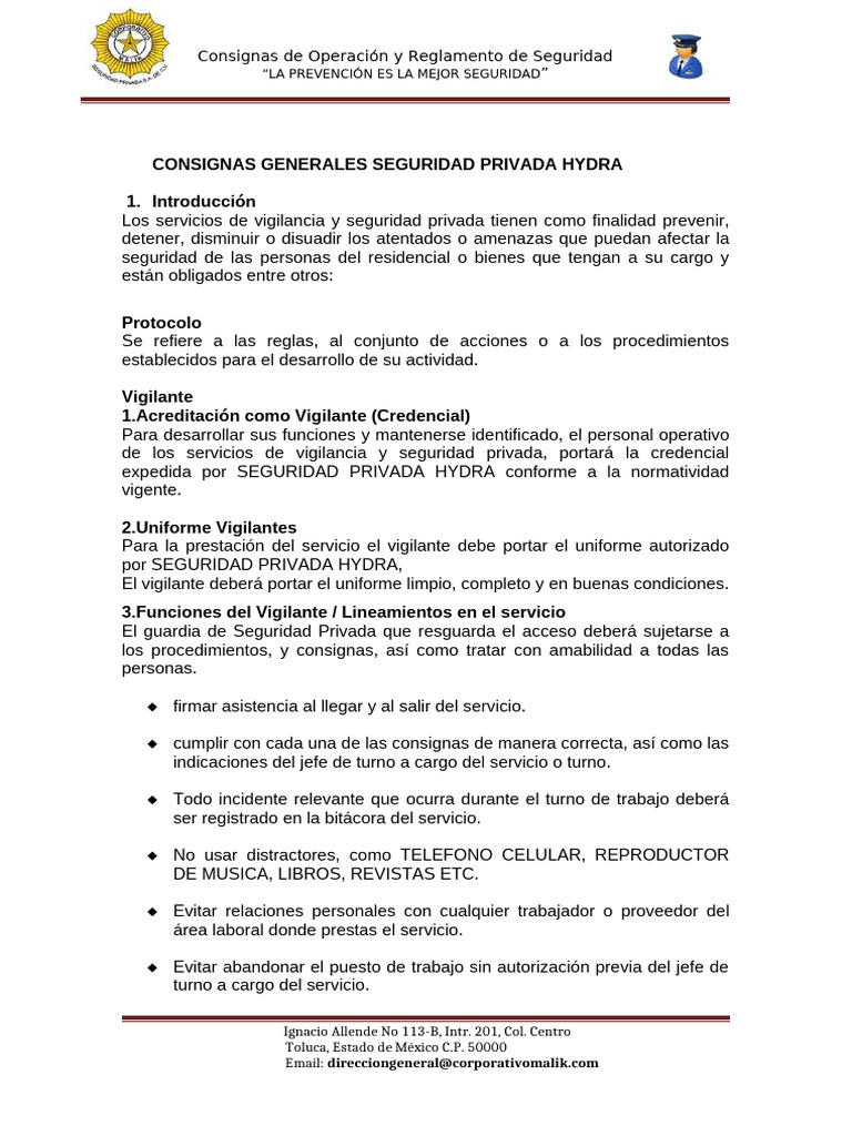 Consignas Generales Hydra | PDF | Vigilancia | Policía