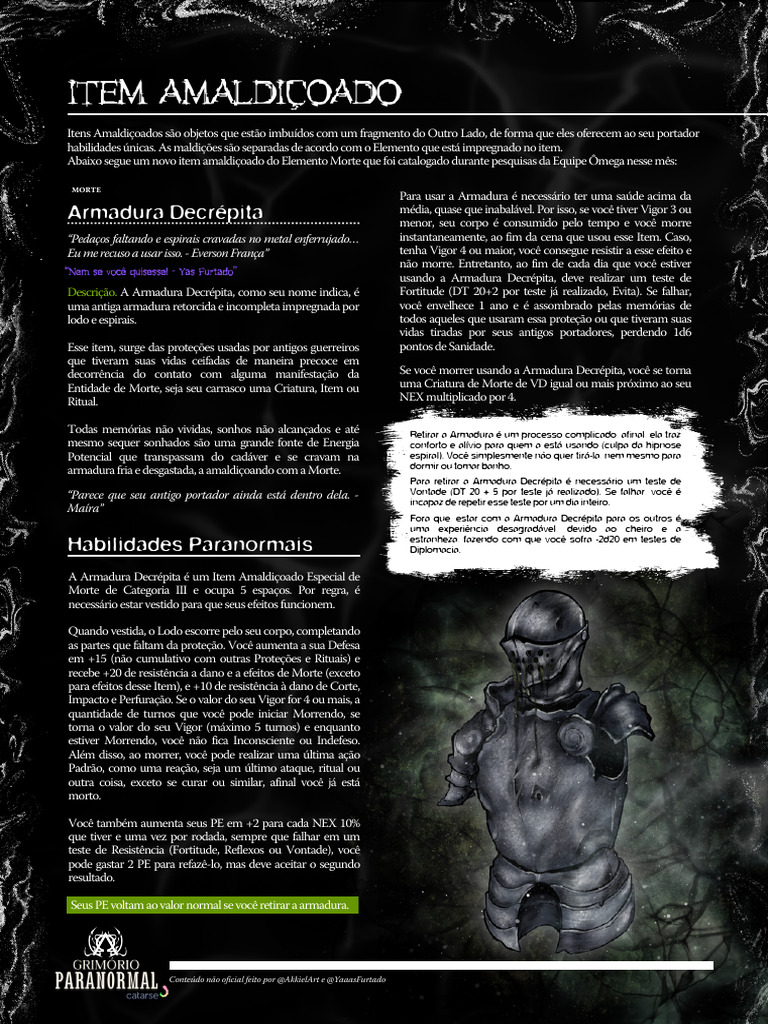 Armadura Decrépita: Item Amaldiçoado de Morte | PDF | Morte