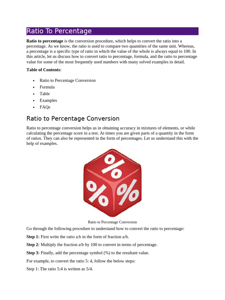 Ratio To Percentage Conversion | PDF | Percentage | Ratio