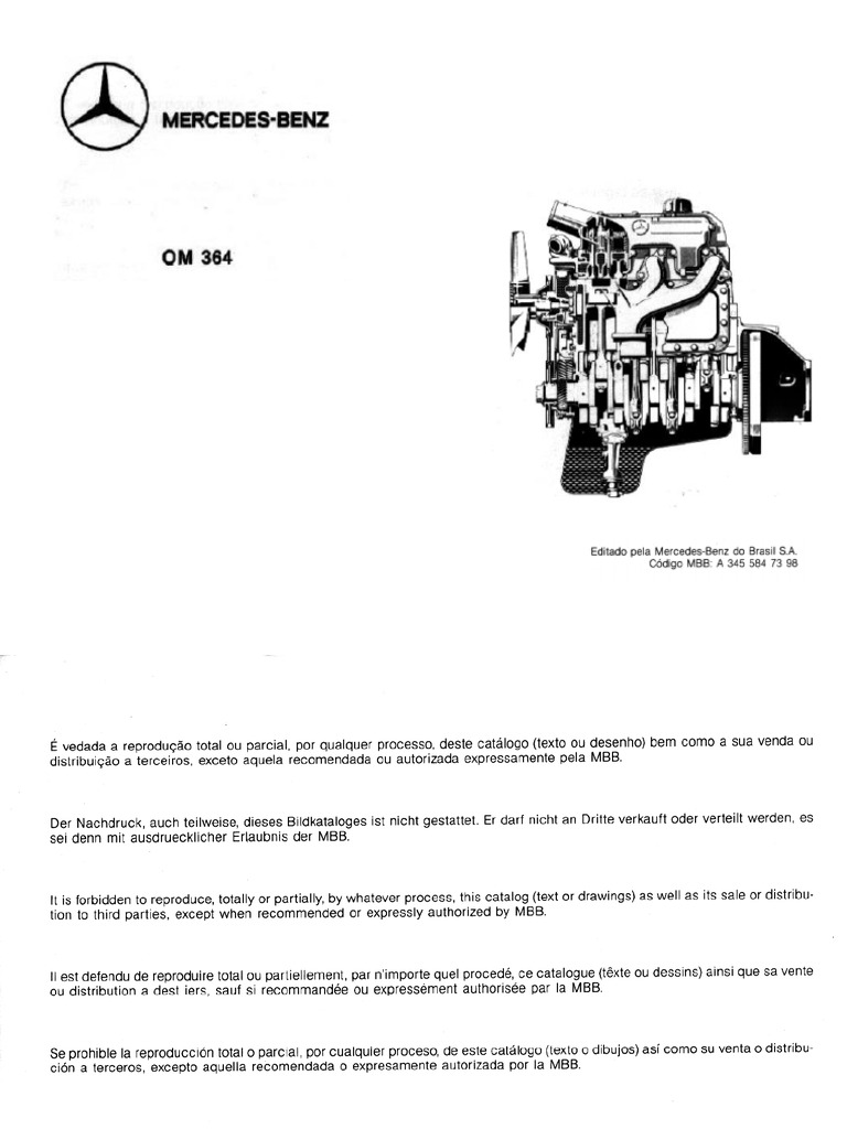 Catalogo Piezas Mantenimiento Reparacion - M.Benz Motor OM 364 | PDF