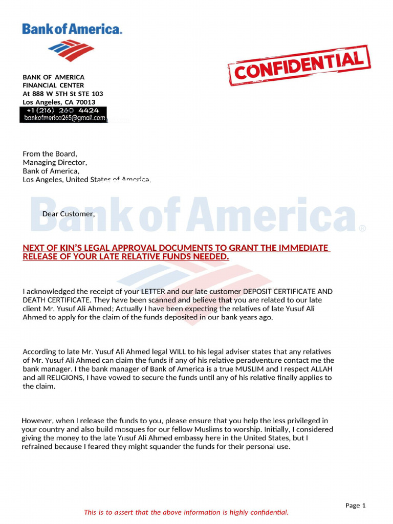 Next of Kins Legal Approval Documents to Grant the Immediate Release of ...