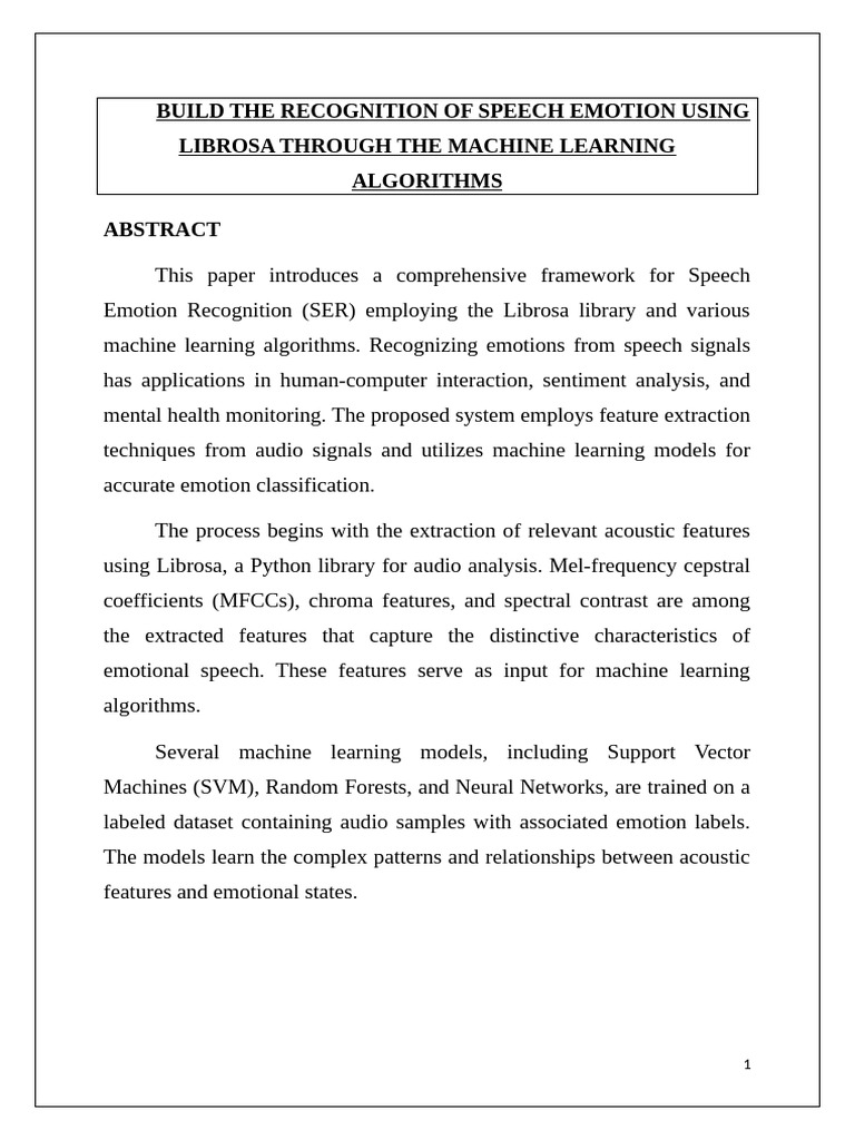 Build The Recognition of Speech Emotion Using Librosa Through The Machine Learning Algorithms ...