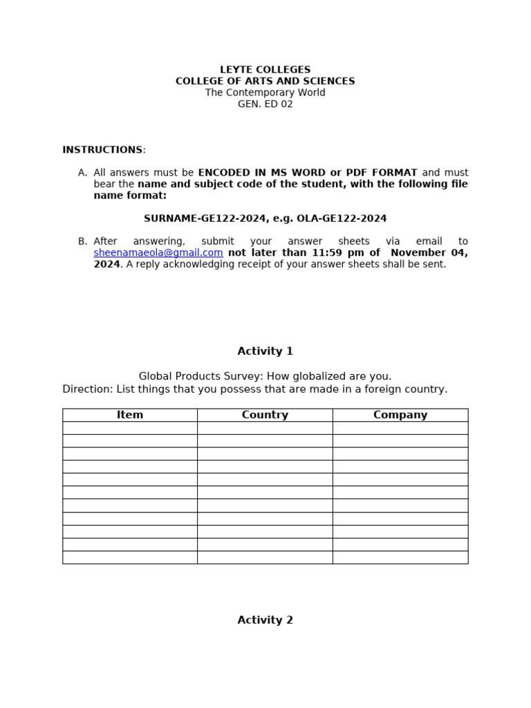 Contemporary World Activity | PDF