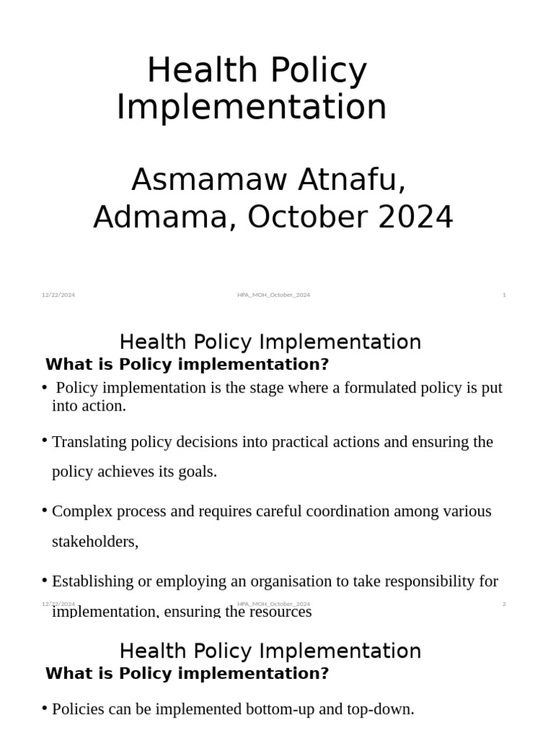 Health Policy Implementation | PDF | Policy | Health Policy