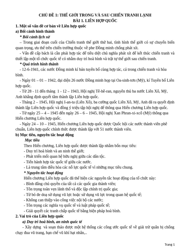 ĐỀ CƯƠNG ÔN TẬP HK1 LS 12 | PDF