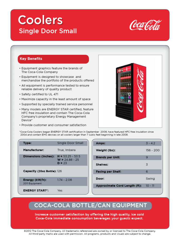 Coca-Cola Single Door Cooler Specs | PDF