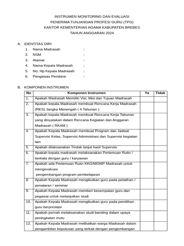 INSTRUMEN MONEV TPG(1) | PDF