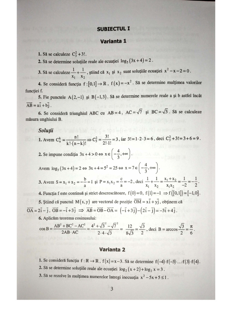 Bac M2 Sub I Rez Completa Bucur I | PDF