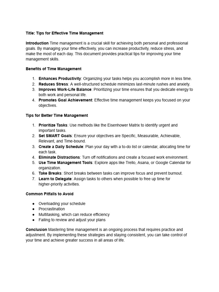 Title - Tips For Effective Time Management | PDF