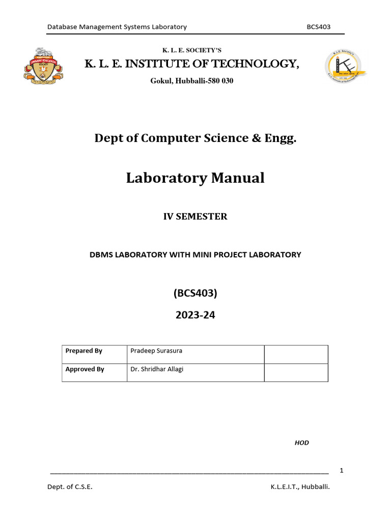 BCS403 2023-24 DBMSmanual | PDF | Sql | Databases