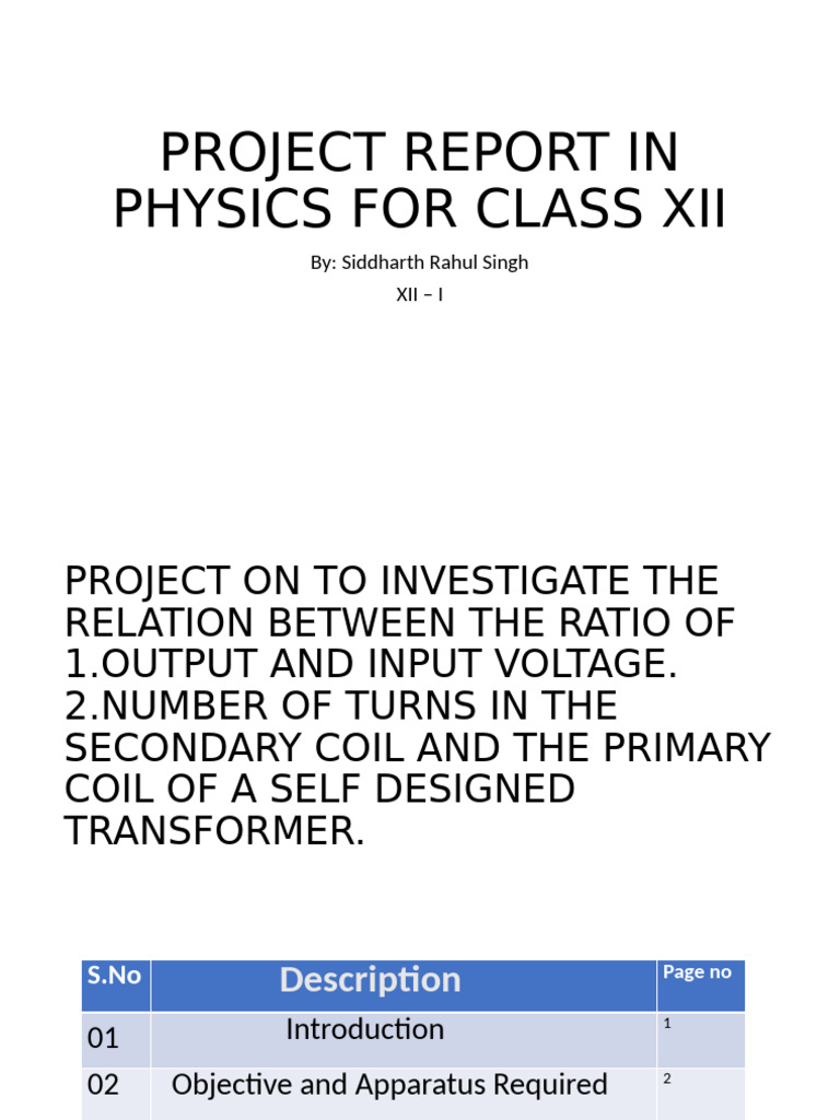 Project Report in Physics For Class Xii | PDF | Transformer | Inductor
