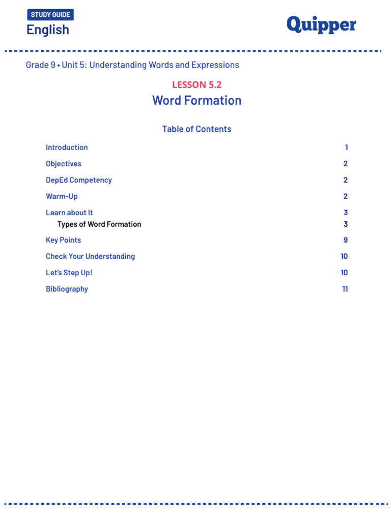 ME Eng 9 Q1 0502 - SG - Word Formation | PDF | Word | English Language