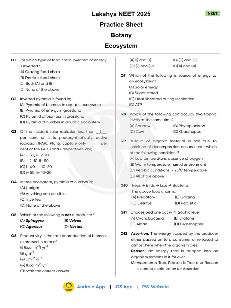 674b881604ce8534a77a6f7e - ## - Ecosystem Practice Sheet Lakshya NEET ...