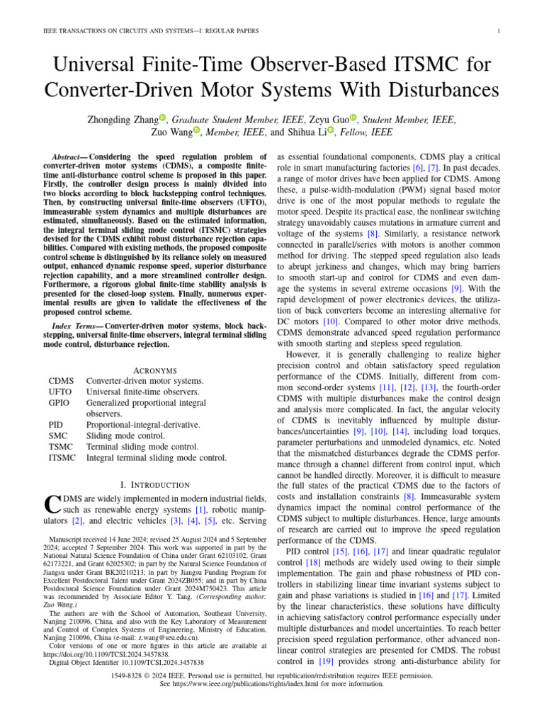 Universal Finite-Time Observer-Based ITSMC For Converter-Driven Motor Systems With Disturbances ...